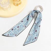 China Printed Silk Scarf Hair Circle Scrunchies 7x66cm 22g Women Hair Accessories Elastic Bowknot for sale