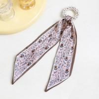China Printed Silk Scarf Hair Circle Scrunchies 7x66cm 22g Women Hair Accessories Elastic Bowknot for sale
