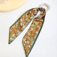China Printed Silk Scarf Hair Circle Scrunchies 7x66cm 22g Women Hair Accessories Elastic Bowknot for sale