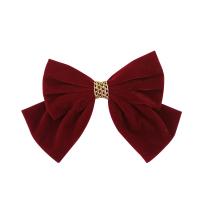 China Velvet Bow Decorative Hair Clip for Thick Hair Pure Color Red Metal Chain 22cm 24g for sale
