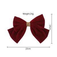 China Velvet Bow Decorative Hair Clip for Thick Hair Pure Color Red Metal Chain 22cm 24g for sale
