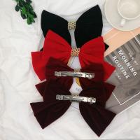 China Velvet Bow Decorative Hair Clip for Thick Hair Pure Color Red Metal Chain 22cm 24g for sale