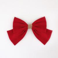 China Velvet Bow Decorative Hair Clip for Thick Hair Pure Color Red Metal Chain 22cm 24g for sale