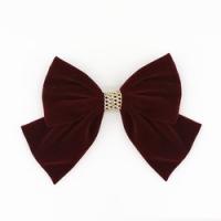 China Velvet Bow Decorative Hair Clip for Thick Hair Pure Color Red Metal Chain 22cm 24g for sale