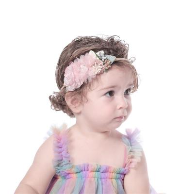 China Soft Elastic Baby Headband 12x6cm Nylon Pearl Rhinestone for Baby Girls Kids 0-3 Months for sale