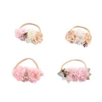 China Soft Elastic Baby Headband 12x6cm Nylon Pearl Rhinestone for Baby Girls Kids 0-3 Months for sale