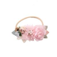 China Soft Elastic Baby Headband 12x6cm Nylon Pearl Rhinestone for Baby Girls Kids 0-3 Months for sale
