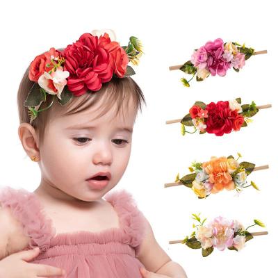 China Baby Girls Floral Headband 15x8cm Nylon Stretchable Hair Accessories for 3-24 Month Old for sale