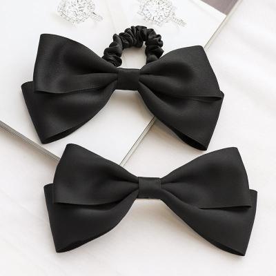 China Korean Black Bow Hair Clip for Fine Hair Horse Tail Decorative 15cm Women Girls for sale