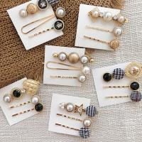 China Gold Pearl Hair Clip Wedding Pins Bangs Popular Three Piece Women Alloy Grip 10cm 14g for sale