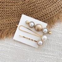 China Gold Pearl Hair Clip Wedding Pins Bangs Popular Three Piece Women Alloy Grip 10cm 14g for sale