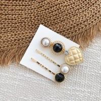 China Gold Pearl Hair Clip Wedding Pins Bangs Popular Three Piece Women Alloy Grip 10cm 14g for sale