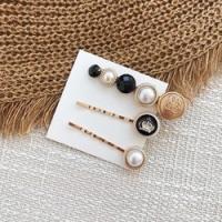 China Gold Pearl Hair Clip Wedding Pins Bangs Popular Three Piece Women Alloy Grip 10cm 14g for sale