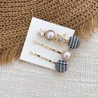 China Gold Pearl Hair Clip Wedding Pins Bangs Popular Three Piece Women Alloy Grip 10cm 14g for sale