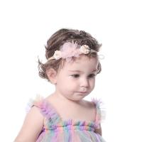 China Infant Baby Girls Nylon Headband with Pearl Flower 10x6cm Stretchy Hair Accessory for sale