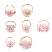 China Infant Baby Girls Nylon Headband with Pearl Flower 10x6cm Stretchy Hair Accessory for sale