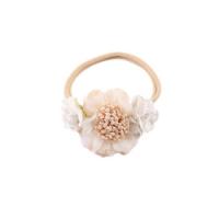 China Infant Baby Girls Nylon Headband with Pearl Flower 10x6cm Stretchy Hair Accessory for sale