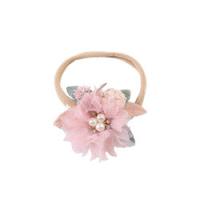 China Infant Baby Girls Nylon Headband with Pearl Flower 10x6cm Stretchy Hair Accessory for sale