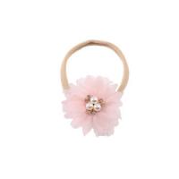 China Infant Baby Girls Nylon Headband with Pearl Flower 10x6cm Stretchy Hair Accessory for sale
