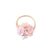 China Infant Baby Girls Nylon Headband with Pearl Flower 10x6cm Stretchy Hair Accessory for sale