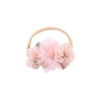 China Infant Baby Girls Nylon Headband with Pearl Flower 10x6cm Stretchy Hair Accessory for sale