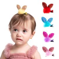China Bulk Childrens Hair Accessories Organiser Shiny Rabbit Ears Lace Hair Ball Clip Girls 5.5x5cm for sale