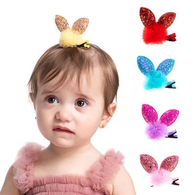 China Bulk Childrens Hair Accessories Organiser Shiny Rabbit Ears Lace Hair Ball Clip Girls 5.5x5cm for sale