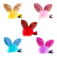 China Bulk Childrens Hair Accessories Organiser Shiny Rabbit Ears Lace Hair Ball Clip Girls 5.5x5cm for sale