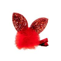 China Bulk Childrens Hair Accessories Organiser Shiny Rabbit Ears Lace Hair Ball Clip Girls 5.5x5cm for sale