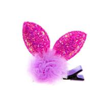 China Bulk Childrens Hair Accessories Organiser Shiny Rabbit Ears Lace Hair Ball Clip Girls 5.5x5cm for sale