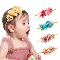 China Baby Girls Stretchy Nylon Headband with Simulation Rose Flower 11x6cm Soft Elastic Hair Band for sale