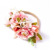 China Baby Girls Stretchy Nylon Headband with Simulation Rose Flower 11x6cm Soft Elastic Hair Band for sale