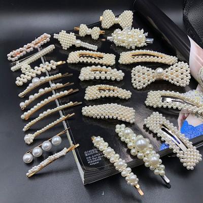 China Handmade Pearl Hair Clips Geometric Flower Barrettes for Women Fashion Headwear 50pcs Bulk for sale