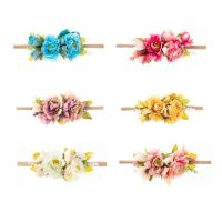 China Baby Girls Stretchy Nylon Headband with Simulation Rose Flower 11x6cm Soft Elastic Hair Band for sale