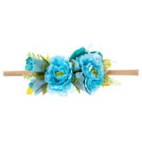China Baby Girls Stretchy Nylon Headband with Simulation Rose Flower 11x6cm Soft Elastic Hair Band for sale