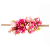 China Baby Girls Stretchy Nylon Headband with Simulation Rose Flower 11x6cm Soft Elastic Hair Band for sale