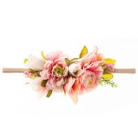 China Baby Girls Stretchy Nylon Headband with Simulation Rose Flower 11x6cm Soft Elastic Hair Band for sale