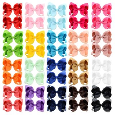 China 4 Inch Grosgrain Ribbon Hair Bows 20 Colors Solid Handmade Hair Clips for Baby Girls Kids for sale