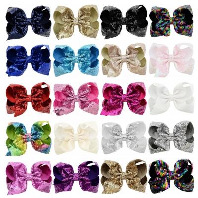 China Wholesale 8 Inch Sequin Bow Hair Clip for Baby Girls Cute Princess Christmas Party Hair Accessory for sale