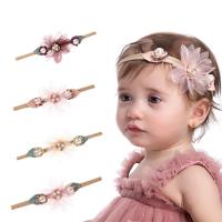 China 3pcs Baby Nylon Flower Headbands Elastic Net Yarn Soft Girl Hair Band 12x7cm for sale