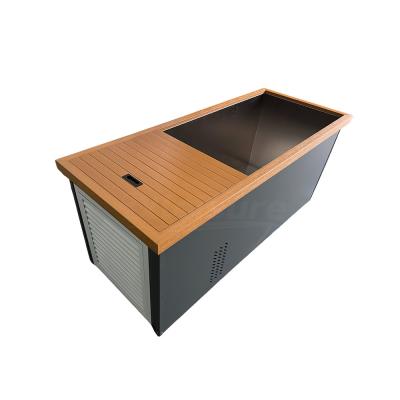 China Customized Logo Rectangular Stainless Steel Wood Spa Massage Tub Portable Ice Bath Tub for Athlete Cold Whirlpool Bathtubs for sale