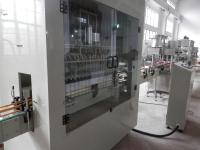 China Automatic Linear Straight Bleach Thinner Bottle Filling Capping Labeling Packing Machine for sale