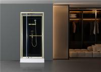 China Fashion Pivot Door， Corner Shower Stalls , Square Shower Cabin with  white  acrylic tray，gold alumimium for sale
