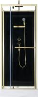 China Fashion Pivot Door， Corner Shower Stalls , Square Shower Cabin with  white  acrylic tray，gold alumimium for sale