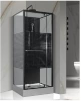 China Fashion Pivot Door， Corner Shower Stalls , Square Shower Cabin with  grey acrylic tray，gold alumimium for sale