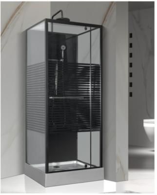 China Fashion Pivot Door， Corner Shower Stalls , Square Shower Cabin with  grey acrylic tray，gold alumimium for sale