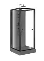 China Pivot Door Square 4mm Tempered Clear Glass Shower Cabin With black Acrylic Tray for sale