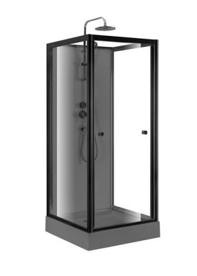 China Pivot Door Square 4mm Tempered Clear Glass Shower Cabin With black Acrylic Tray for sale
