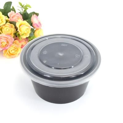 China Microwavable Black Round Plastic PP Meal Prep Bowls For Salad Soup Disposable Plastic Bowl With Lid Microwave Packing Cup Bowl for sale