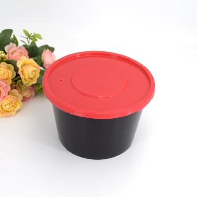 China Microwavable Black Round Plastic PP Meal Prep Bowls For Salad Soup Disposable Plastic Bowl With Lid Microwave Packing Cup Bowl for sale